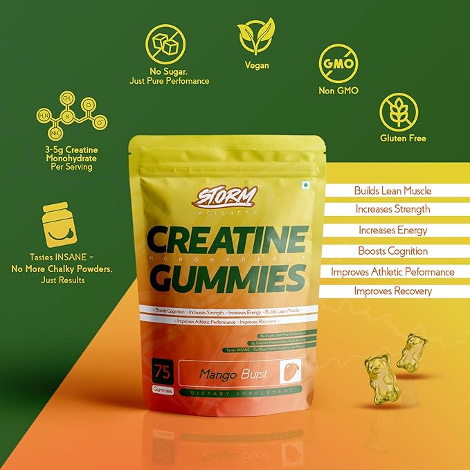 Storm Creatine Gummies — 100% Vegan | 3g Creatine | Mango Flavour | Su